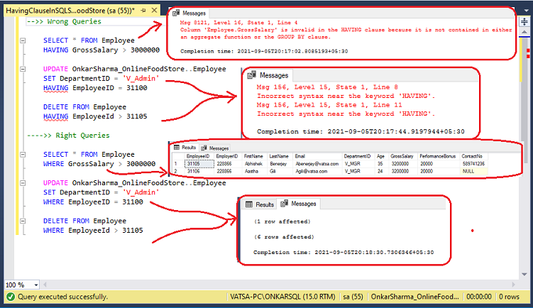 Difference Between HAVING And WHERE Clause In SQL Server